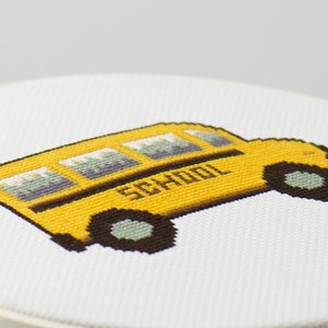 Yellow School Bus Counted Cross Stitch Pattern for Teacher Appreciation ...
