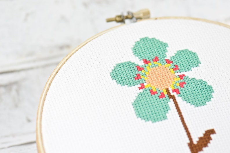 Blue Simple Flower Counted Cross Stitch Pattern, Teal Garden Wall X ...