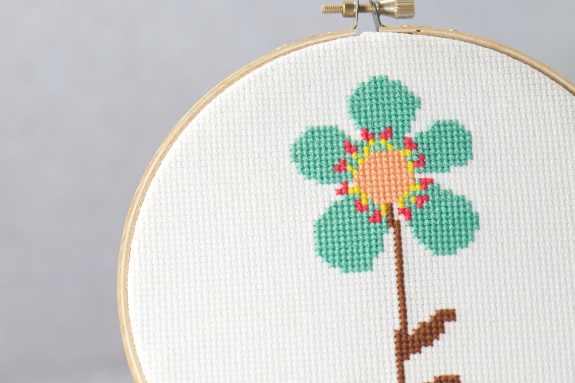 Blue Simple Flower Counted Cross Stitch Pattern Teal Garden | Etsy