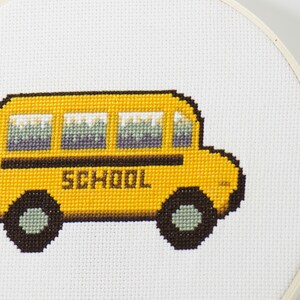 School Bus Cross Stitch Pattern, New Teacher Gift Idea, Little Yellow ...