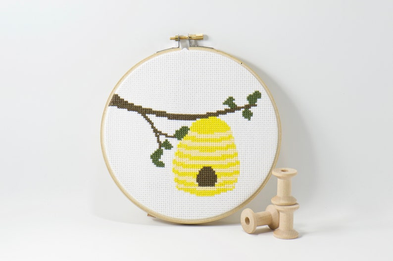 Yellow Bee Hive Cross Stitch Pattern, Modern Simple Cross Stitch ...