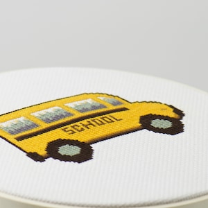 School Bus Cross Stitch Pattern, New Teacher Gift Idea, Little Yellow ...
