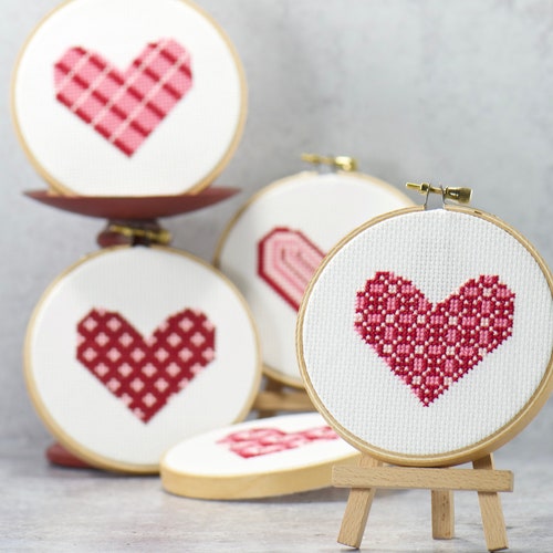Love Hearts Counted Cross Stitch Set of 5 Patterns - Etsy