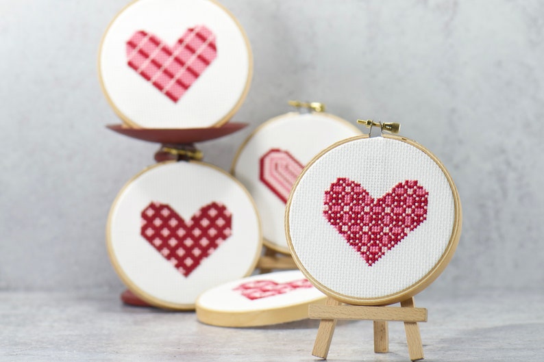 Love Hearts Counted Cross Stitch Set of 5 Patterns - Etsy