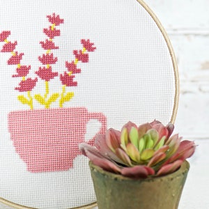 Sweet Pea Cross Stitch. Modern Cross Stitch. Flower Needlecraft. Floral ...