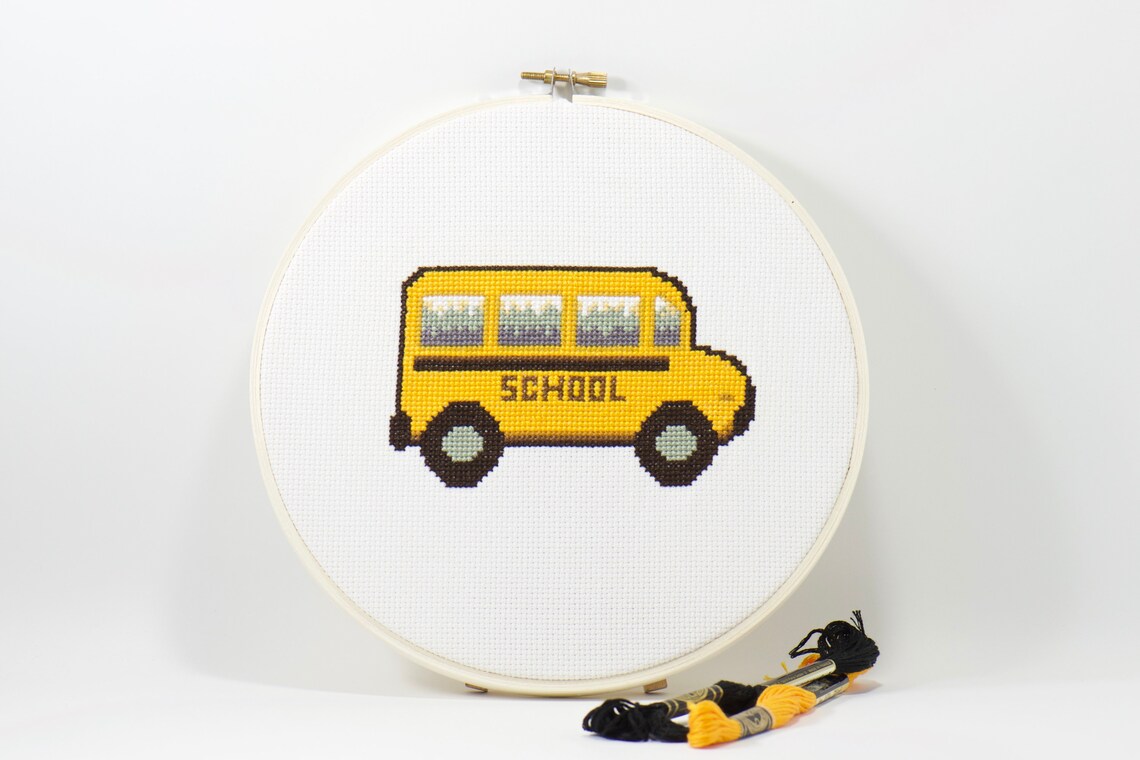 Teacher Cross Stitch Pattern School Bus Cross Stitch Back to | Etsy