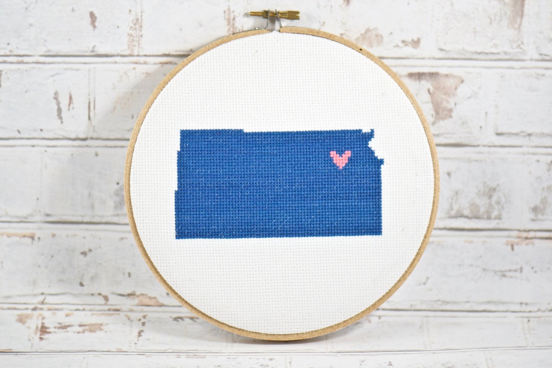 Kansas State Cross Stitch. United States Map. State Pride Decor. DIY ...