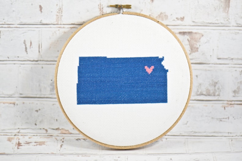Kansas State Cross Stitch. United States Map. State Pride Decor. DIY ...