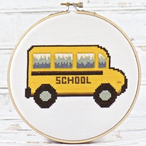 Yellow School Bus Counted Cross Stitch Pattern for Teacher Appreciation ...
