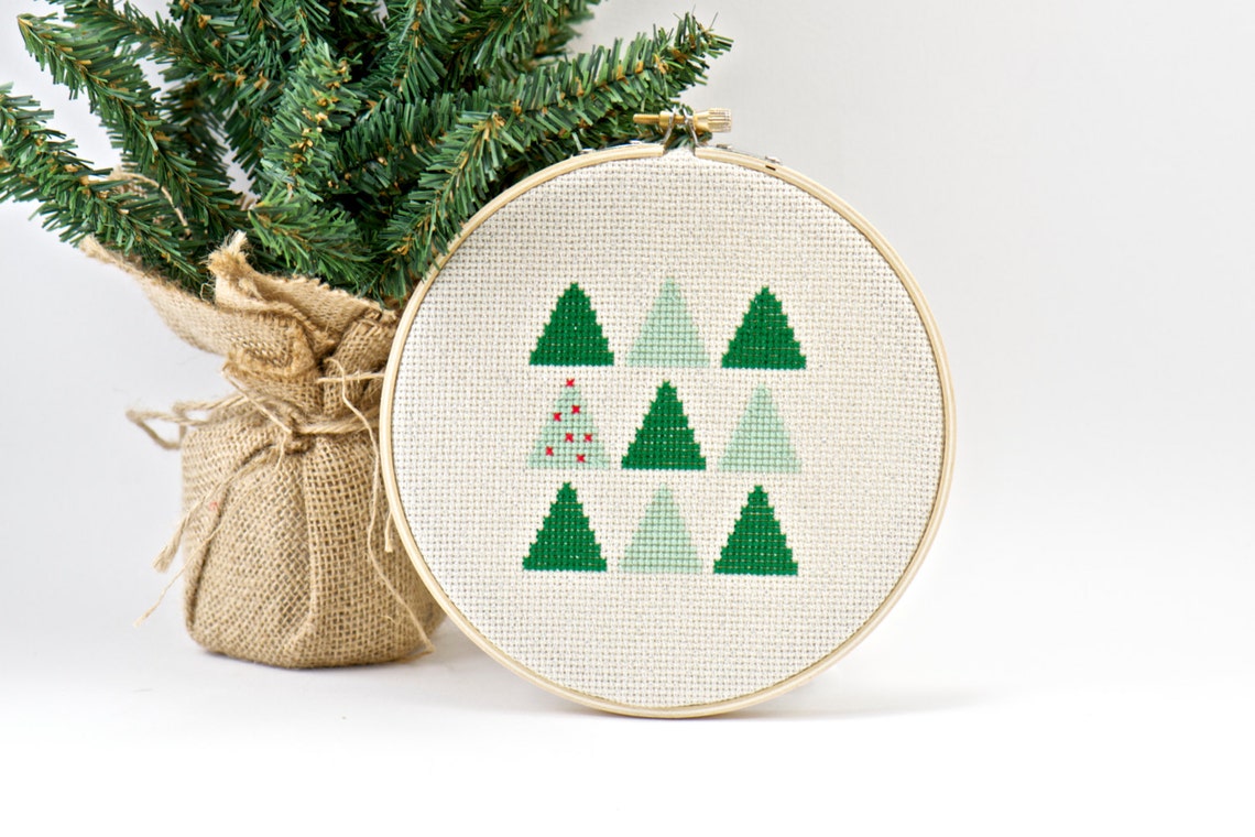 Christmas Tree Cross Stitch Holiday Decorations Modern | Etsy
