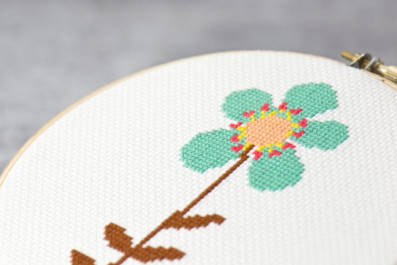 Blue Simple Flower Counted Cross Stitch Pattern Teal Garden | Etsy