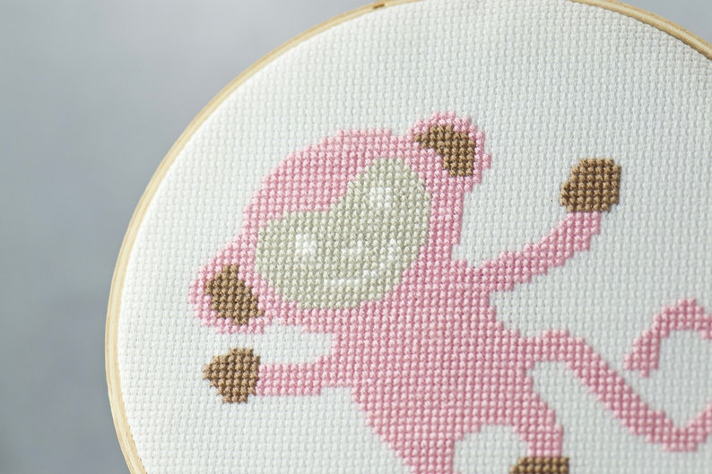 Pink Monkey Cross Stitch Pattern, PDF Download, DIY Baby Gift, Nursery ...