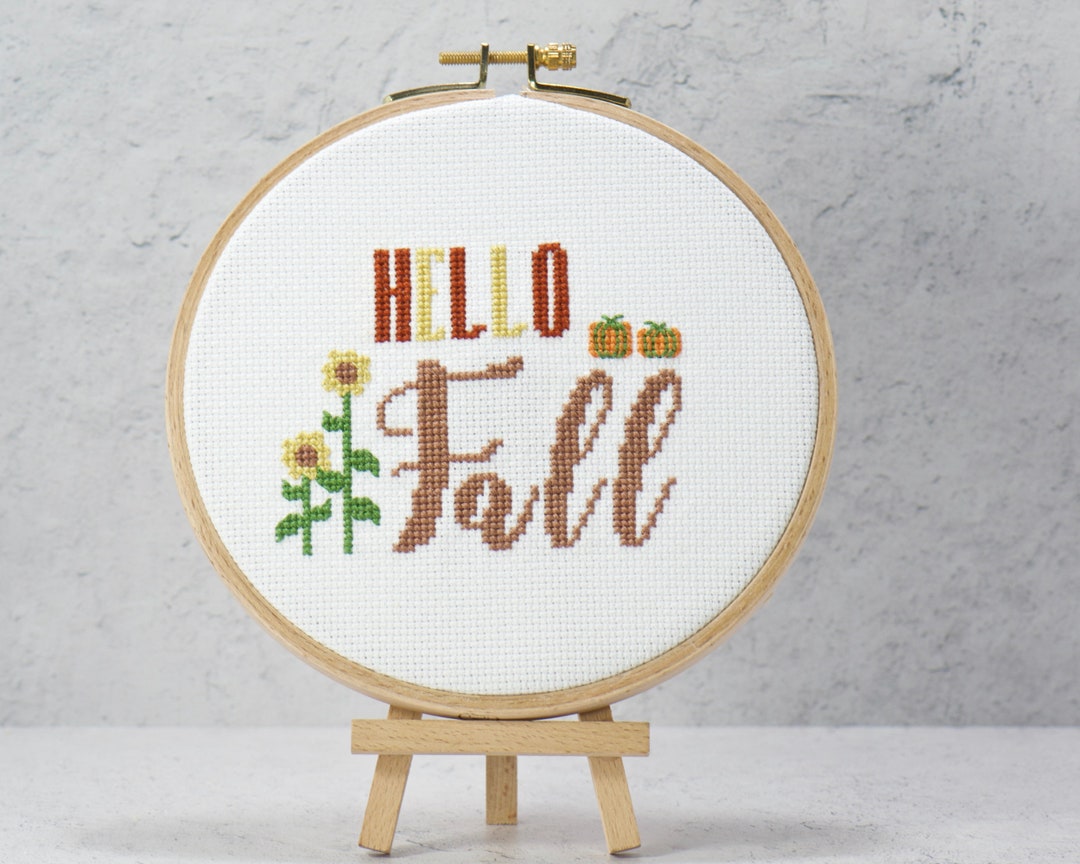 Hello Fall Cross Stitch Pattern - Autumn Season Pumpkins Sunflowers ...