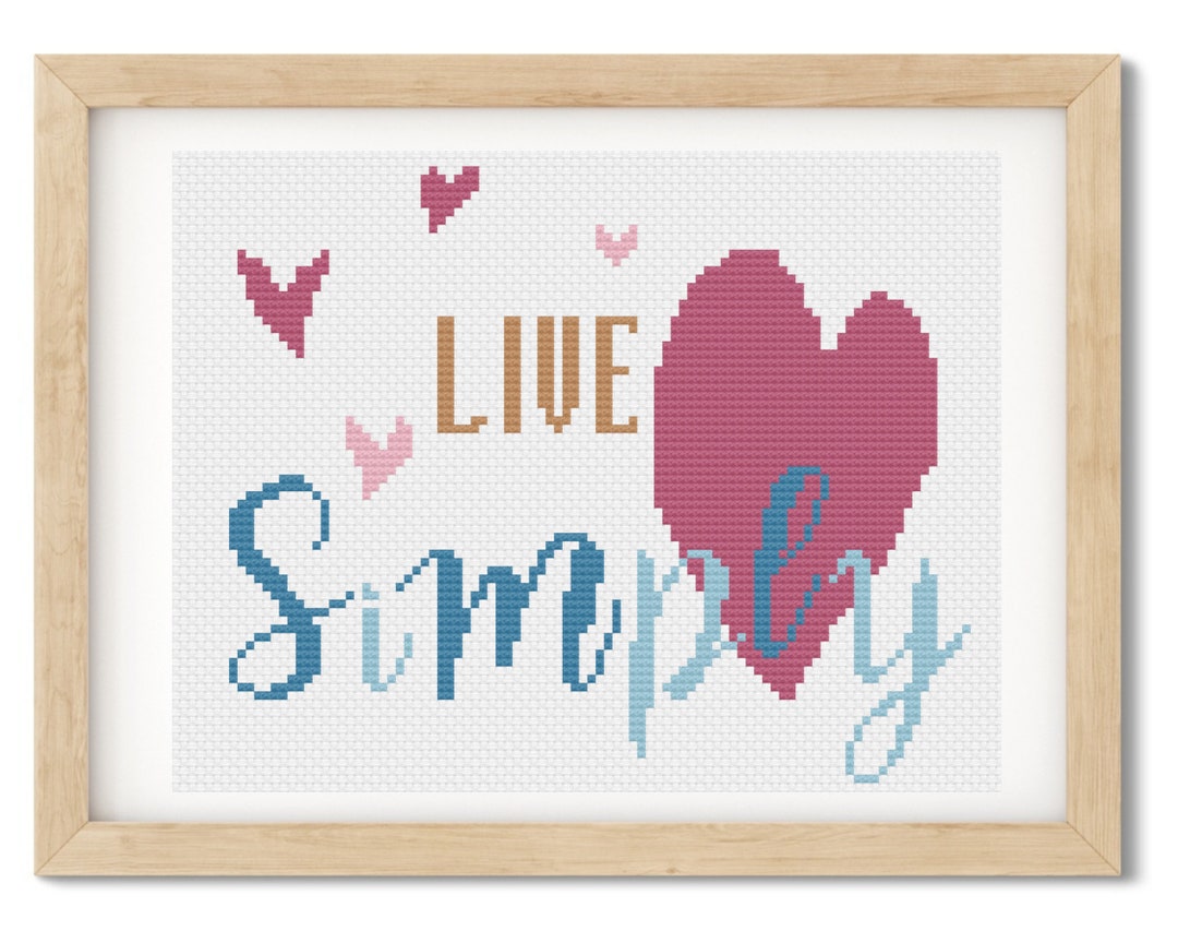 Live Simply Sign With Hearts Wall Art Instant Download, Pink Hearts ...