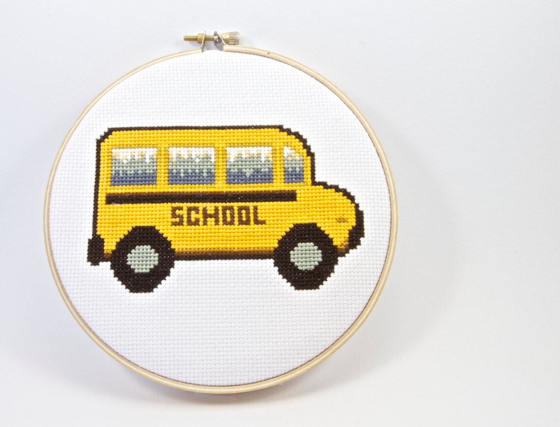 Teacher Cross Stitch Pattern School Bus Cross Stitch Back to | Etsy