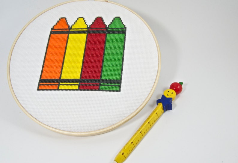 Elementary Crayon Set Cross Stitch Pattern, Classroom School Decor ...