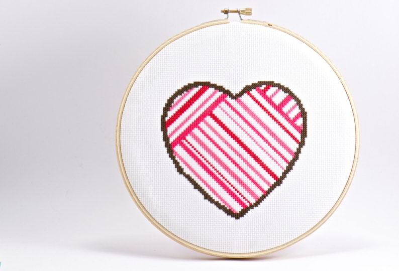 Pink Heart Counted Cross Stitch Pattern Modern - Etsy