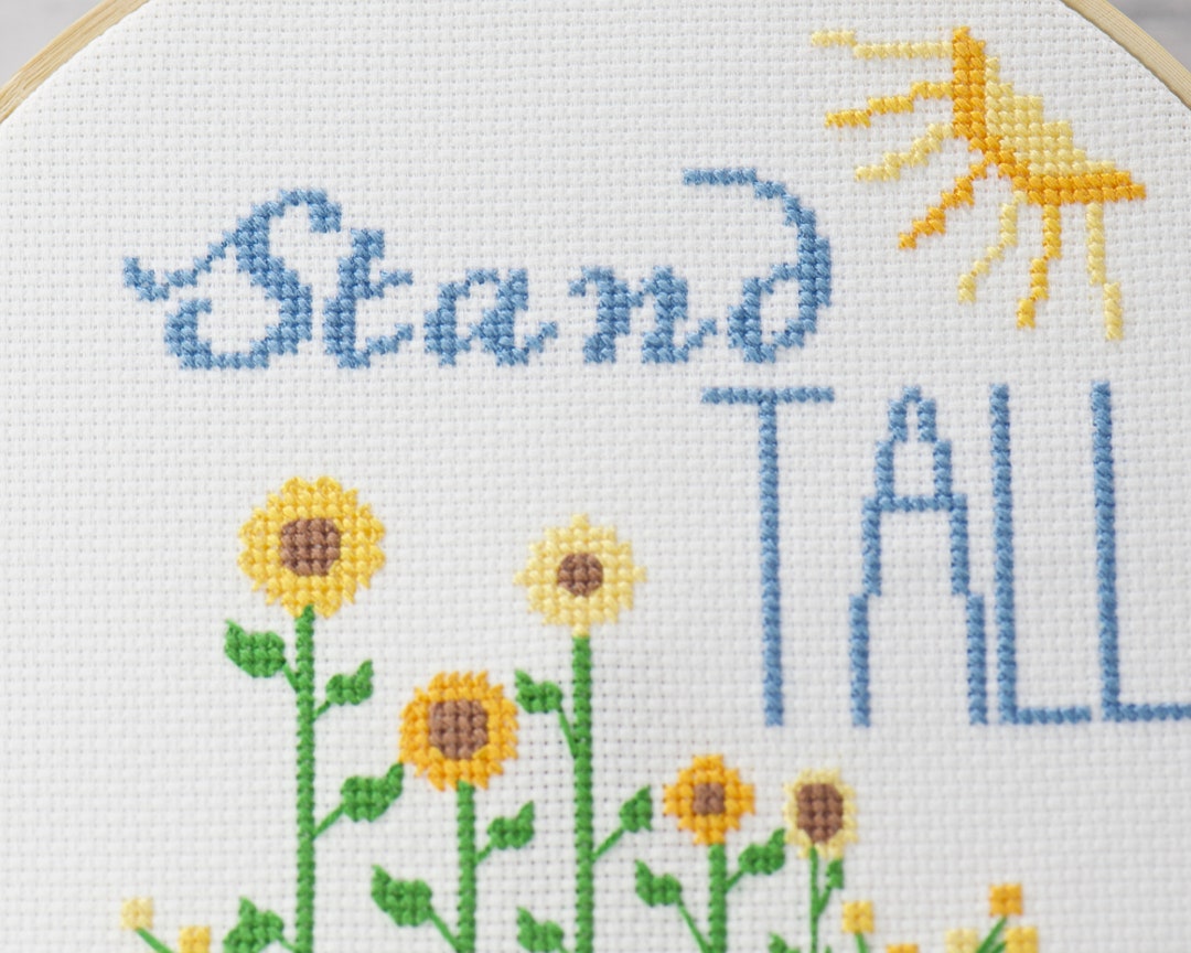 Sunflower Counted Cross Stitch Pattern, Stand Tall Sunshine Modern ...