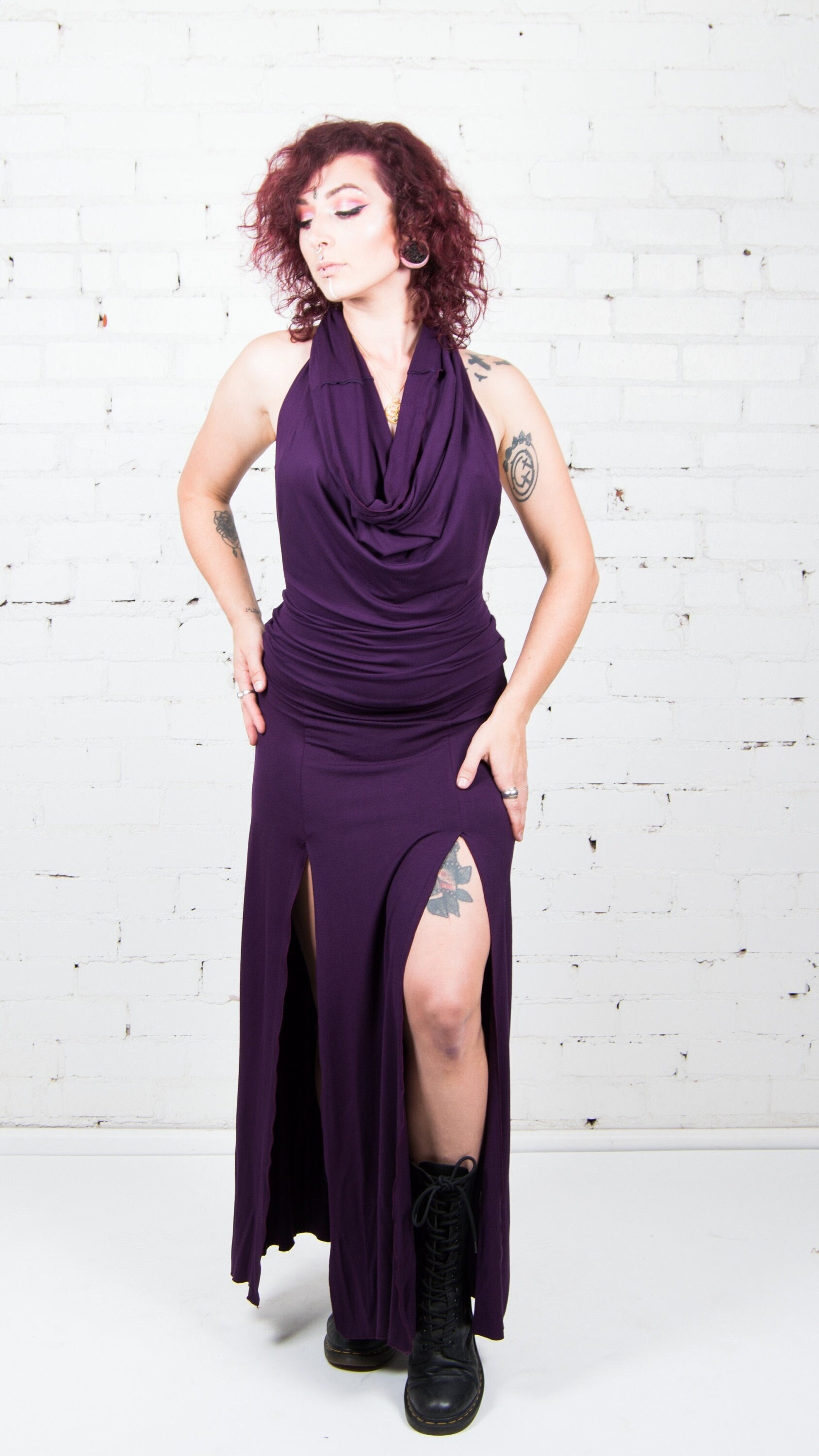 Lumiya Dress-double Slit Dress-cowl Neck-full Length Dress-maxi Dress ...