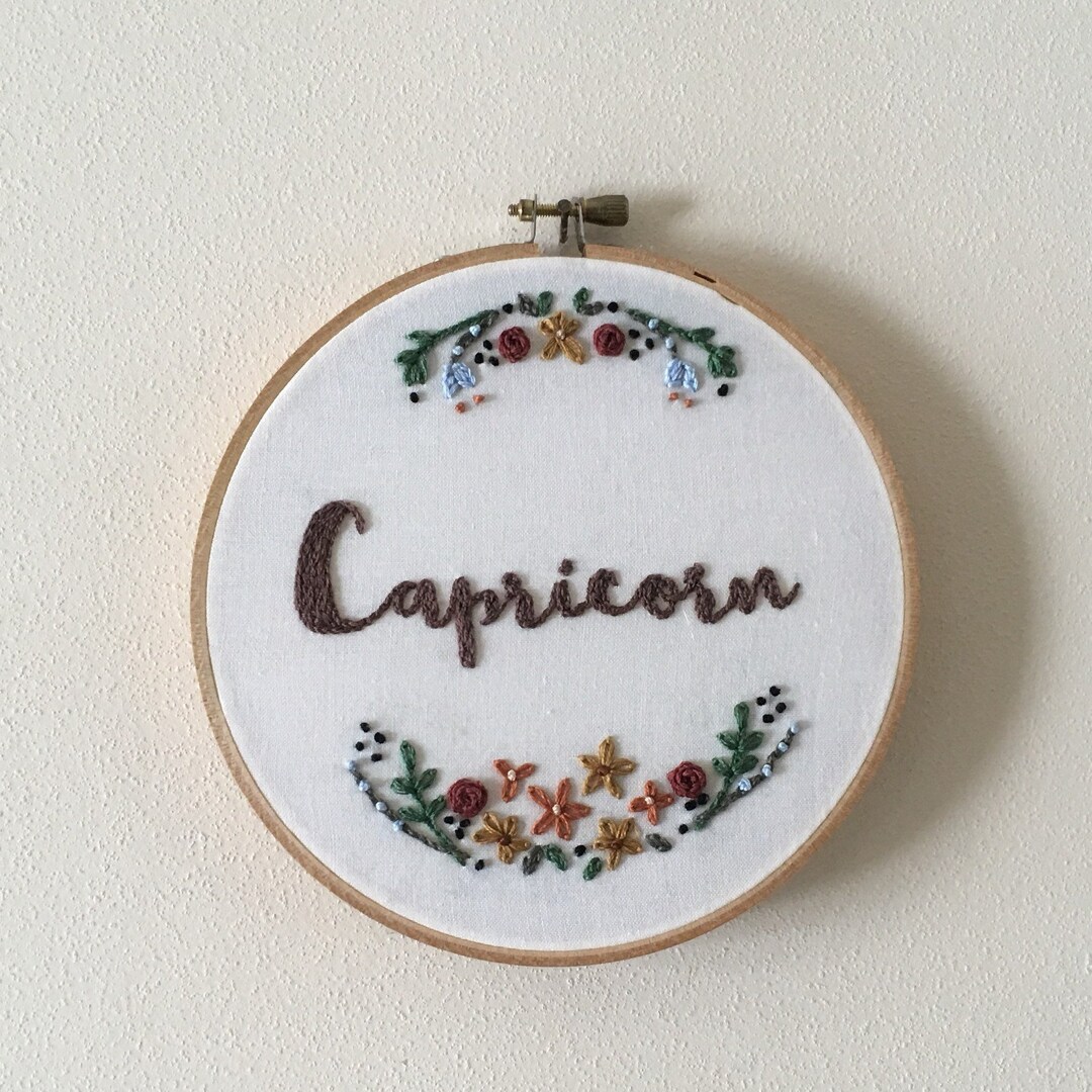 Capricorn Astrology Floral Embroidery Hoop Art - Etsy