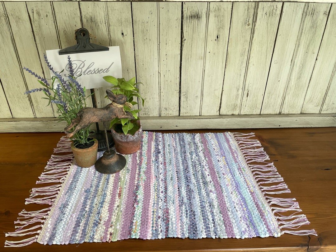 Handwoven Rag Rug Table Runner: Lavender Coastal Cottage Decor - Etsy