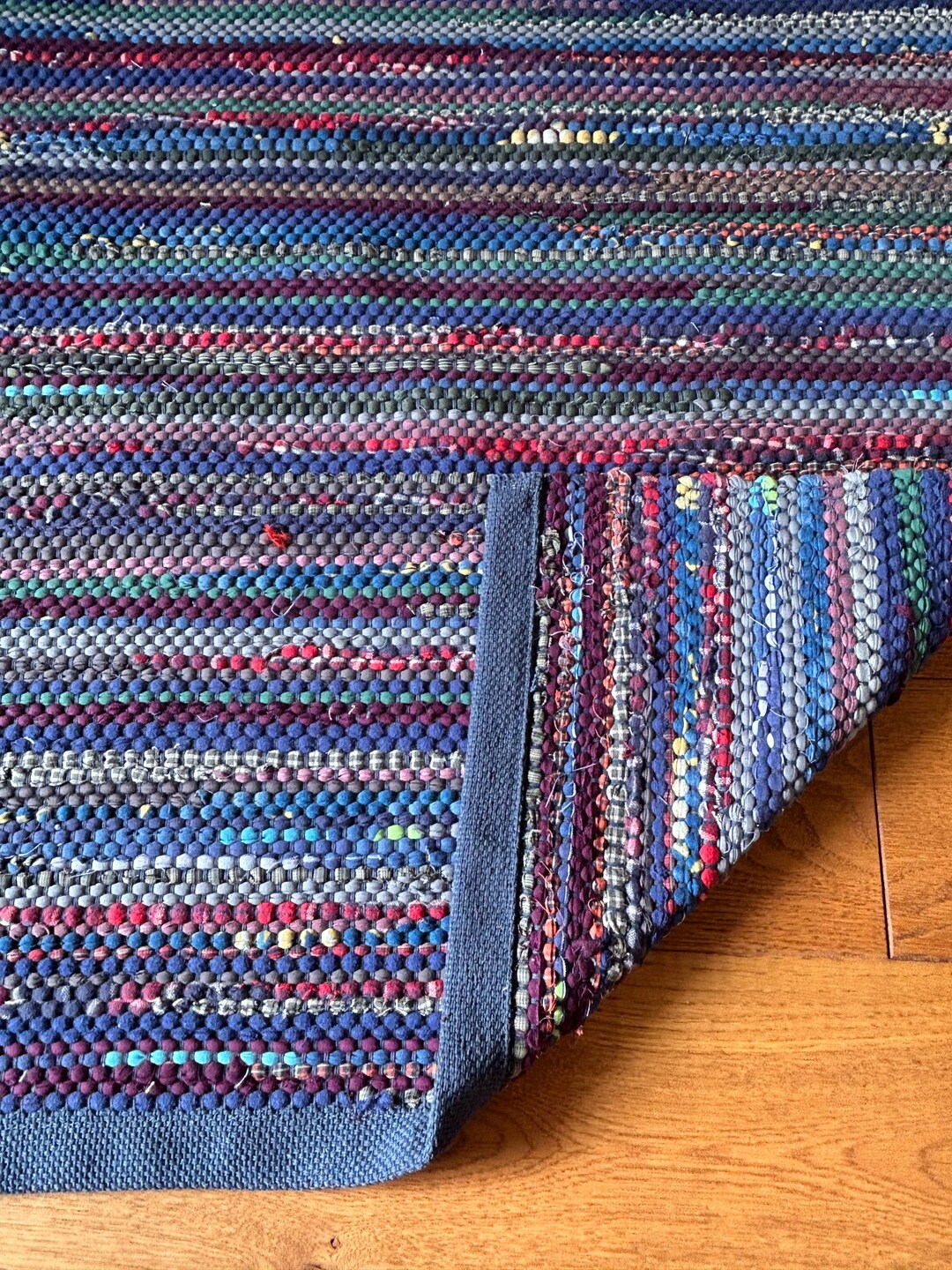 Navy Blue Handwoven Farmhouse Rag Rug, Entryway Rug, Washable Kitchen ...