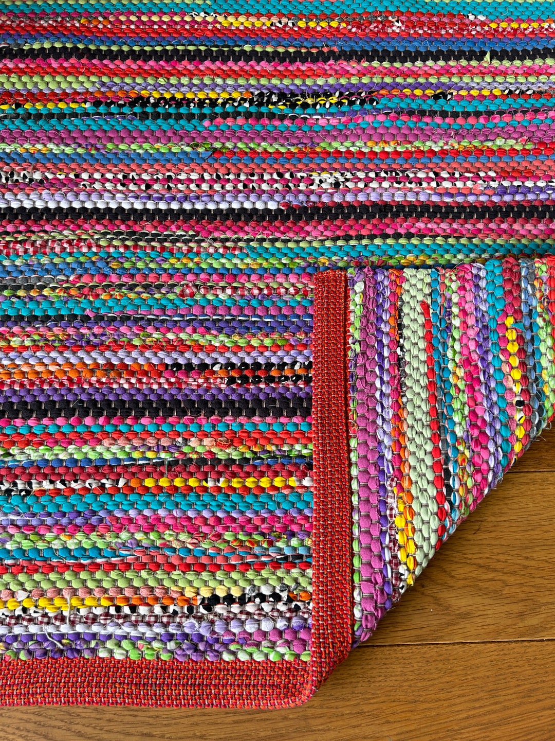 Colorful Handwoven Farmhouse Chic Rag Rug, Bright Entryway Fabric Rug ...
