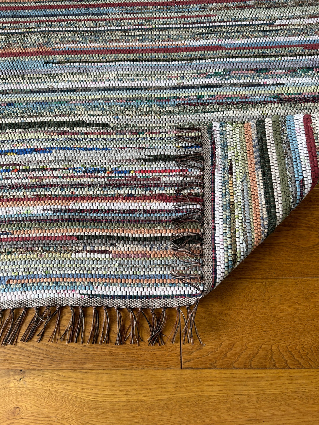 Multi Colored Hit and Miss Country Farmhouse Rag Rug, Vintage Style ...