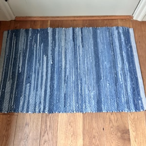 Handwoven Denim Rag Rug, Blue Jeans Entryway Rug, Washable Kitchen ...