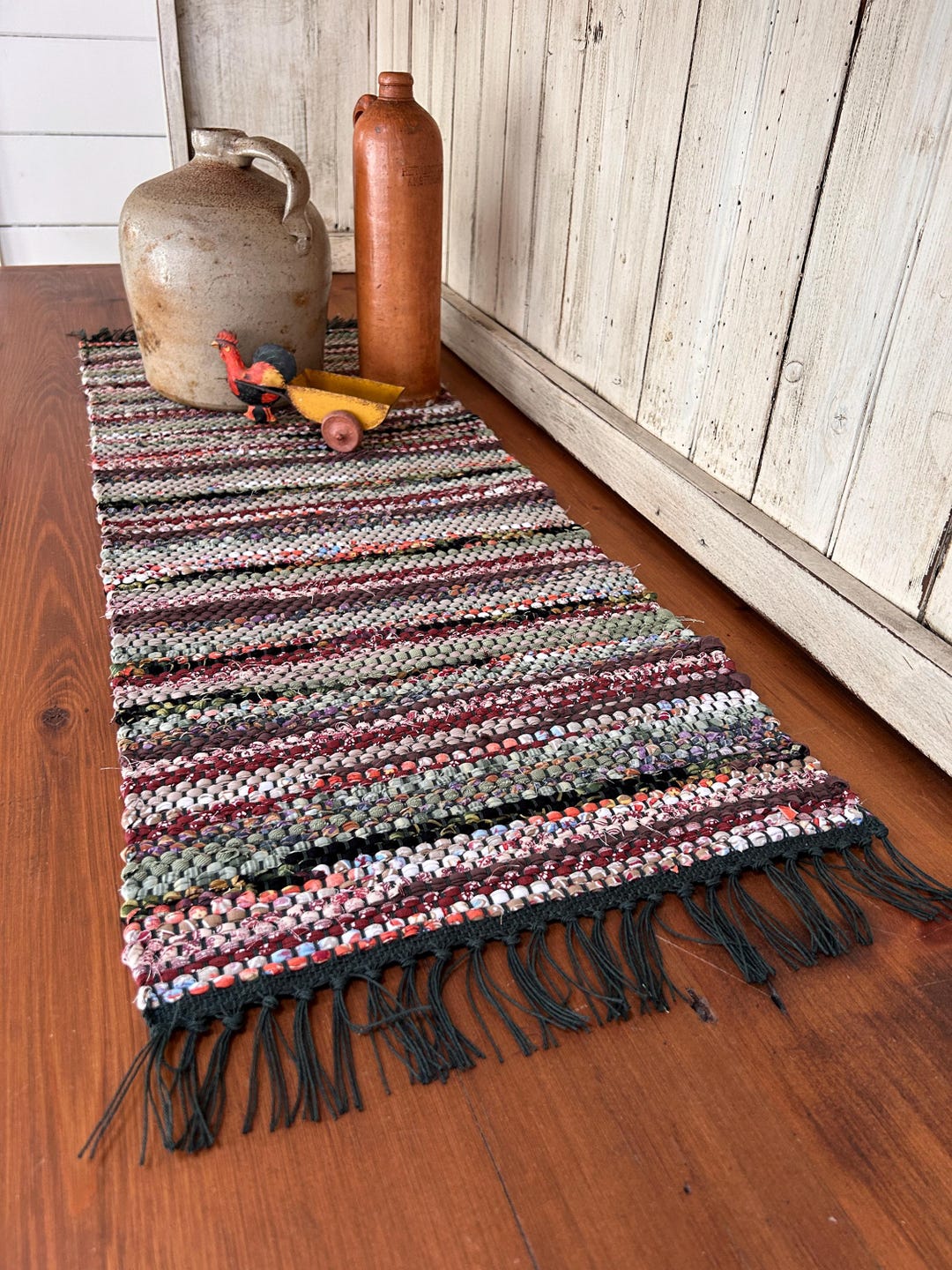 Country Farmhouse Rag Rug Table Runner, Washable Hutch Mat - Etsy