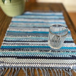 Blue Handwoven Country Farmhouse Rag Rug Placemats, Coastal Cottage ...