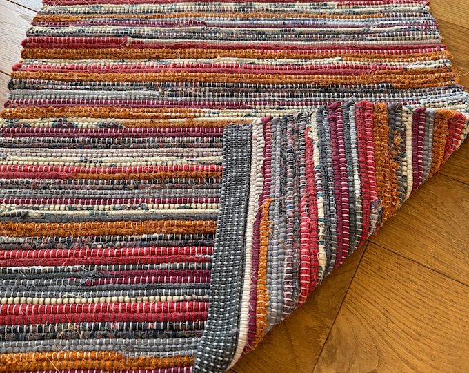 Small Handwoven Farmhouse Chic Rag Rug in Oranges and Burgundy - Etsy