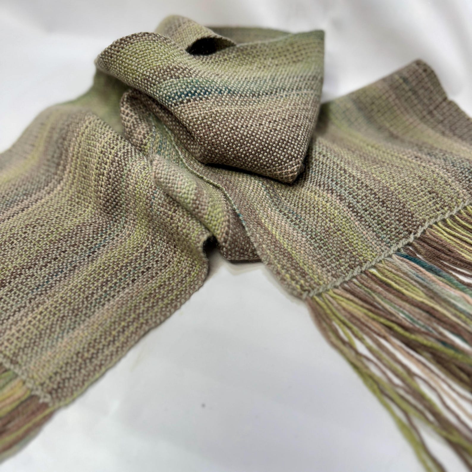 Handwoven Winter Wool Blend Scarf in Brown, Taupe and Sage - Etsy