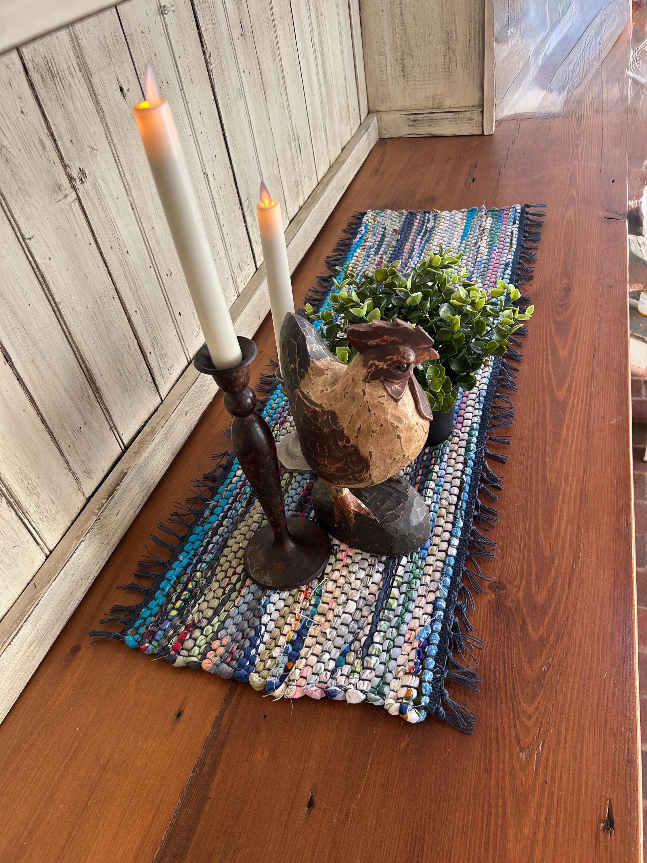 Handwoven Colorful Rag Rug Table Runner: Farmhouse Table Decor - Etsy