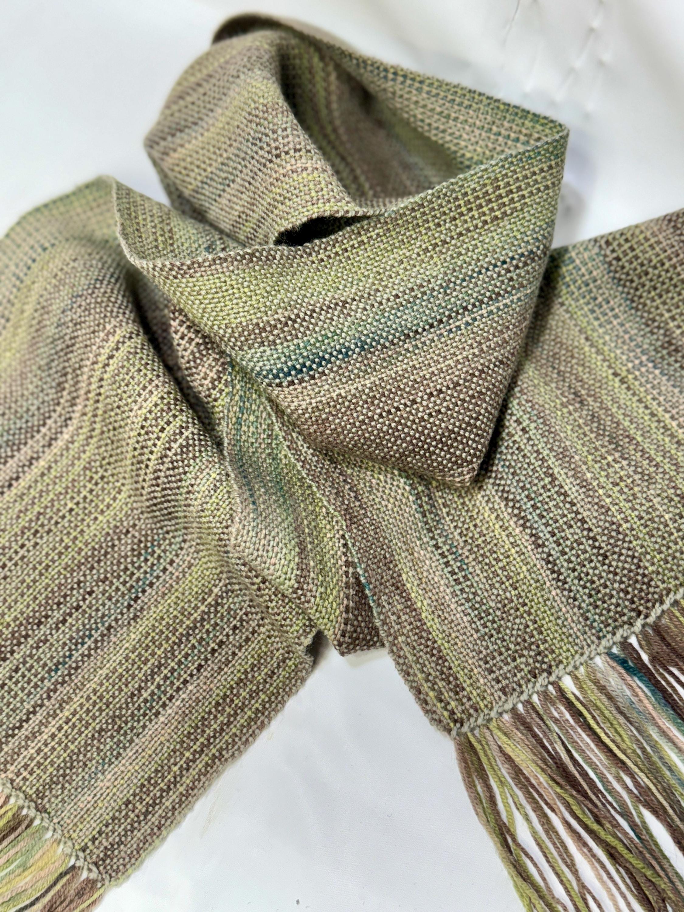 Handwoven Winter Wool Blend Scarf in Brown, Taupe and Sage - Etsy