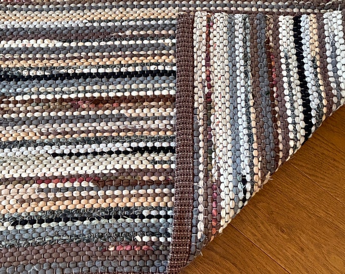 Brown Handwoven Country Farmhouse Rag Rug, 29"x72" Loom Woven Vintage ...
