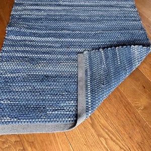 Handwoven Denim Rag Rug, Blue Jeans Entryway Rug, Washable Kitchen ...