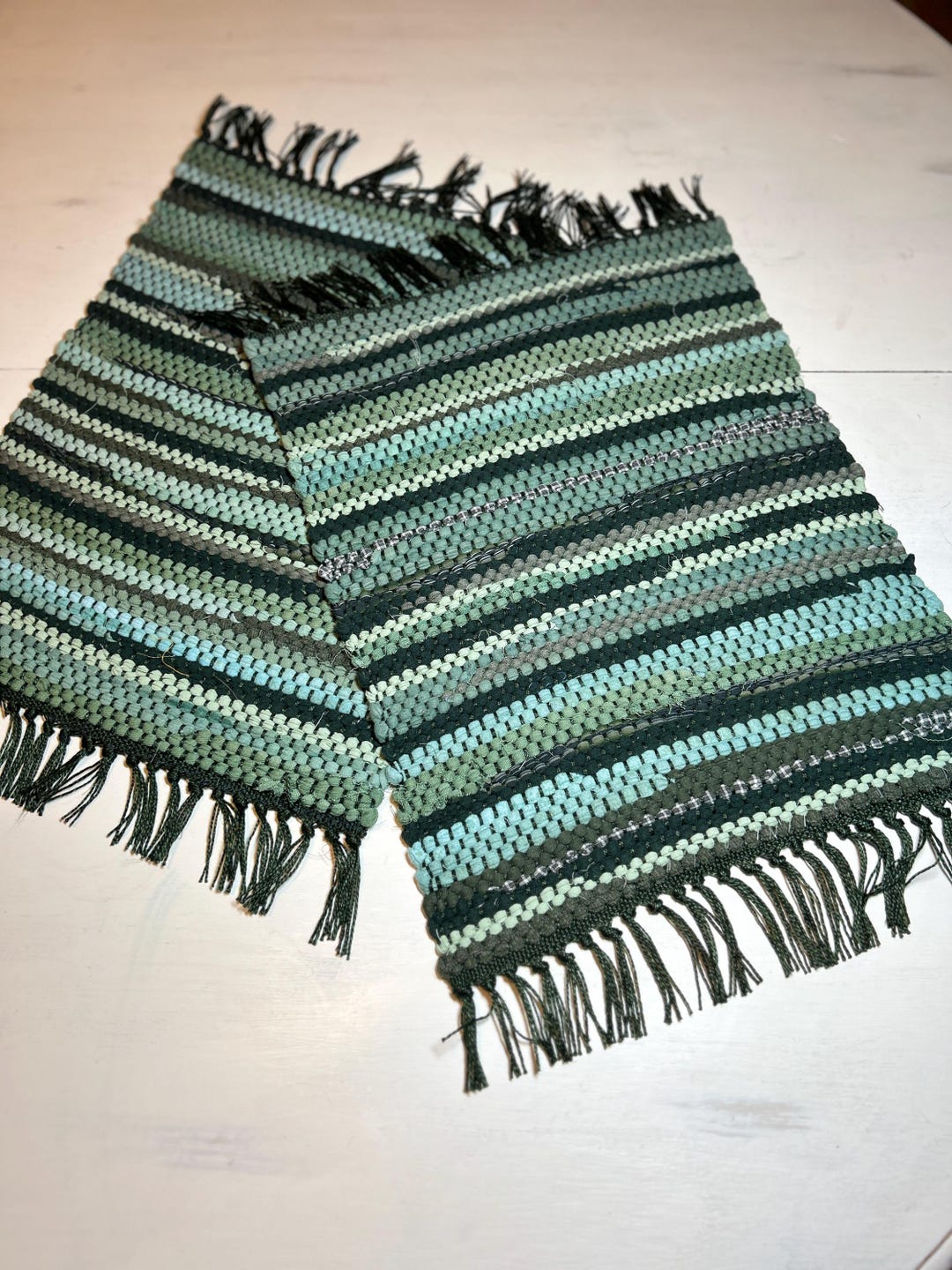 Set of 2 Holiday Green Handwoven Country Farmhouse Rag Rug Placemats - Etsy