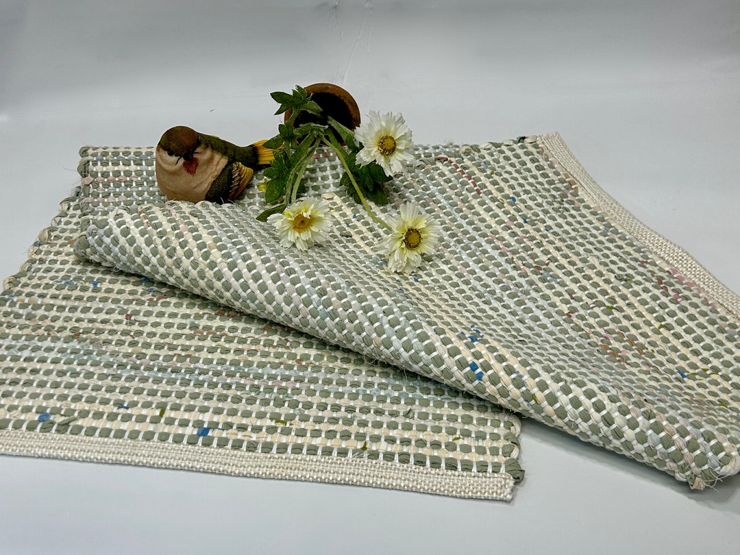 Sage Green and off White Handwoven Rag Rug Table Runner, Washable Hutch ...