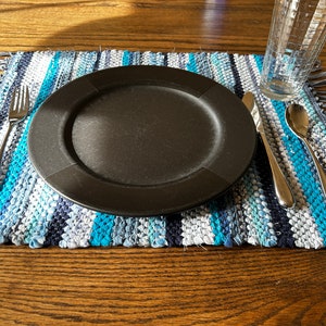 Blue Handwoven Country Farmhouse Rag Rug Placemats, Coastal Cottage ...