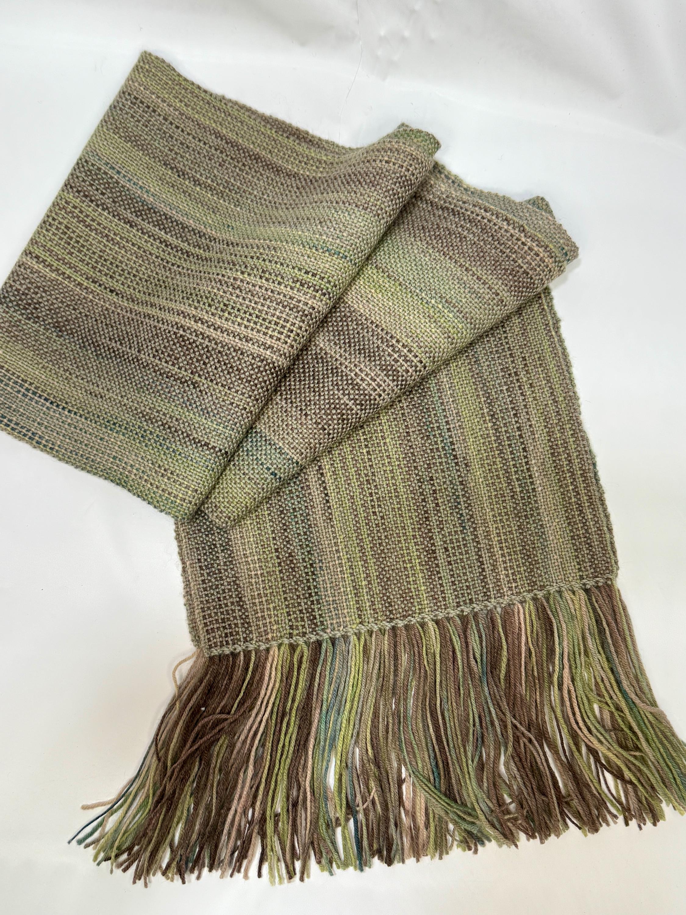 Handwoven Winter Wool Blend Scarf in Brown, Taupe and Sage - Etsy