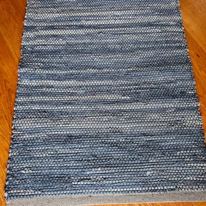 Handwoven Denim Rag Rug, Blue Jeans Entryway Rug, Washable Kitchen ...