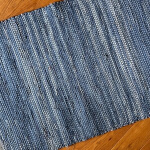 Handwoven Denim Rag Rug, Blue Jeans Entryway Rug, Washable Kitchen ...