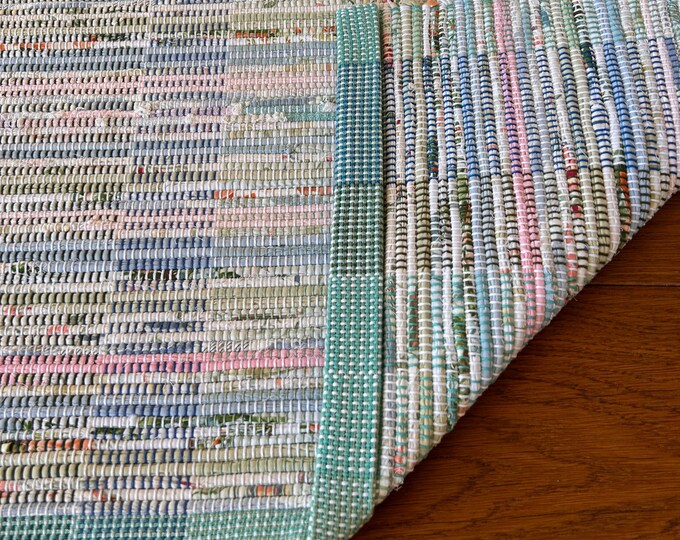 Coastal Cottage 23"x37" Handwoven Handmade Rag Rug, Spring Entryway Rug ...