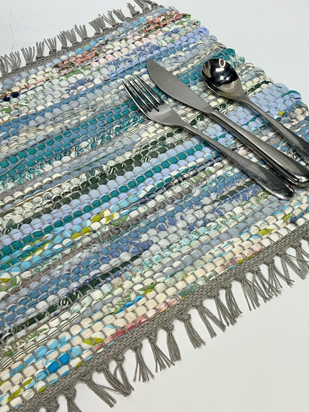 Blue Coastal Cottage Handwoven Rag Rug Placemats Set of 2, Easter ...
