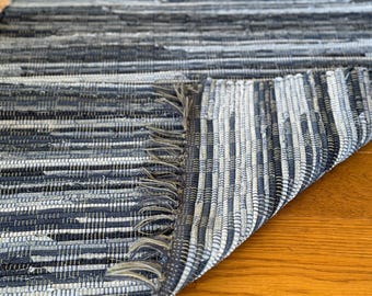 Handwoven Denim Rag Rug, Blue Jeans Entryway Rug, Washable Kitchen ...