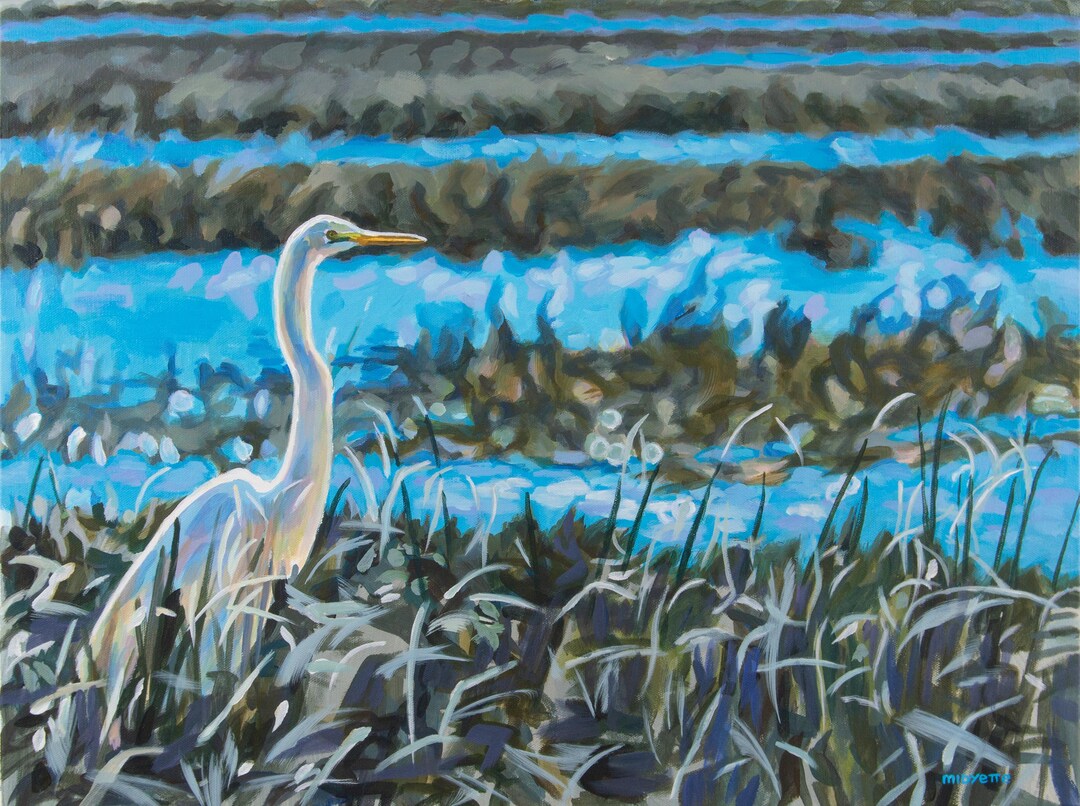 Crane Bird Acrylic Painting, Coastal Art - Etsy