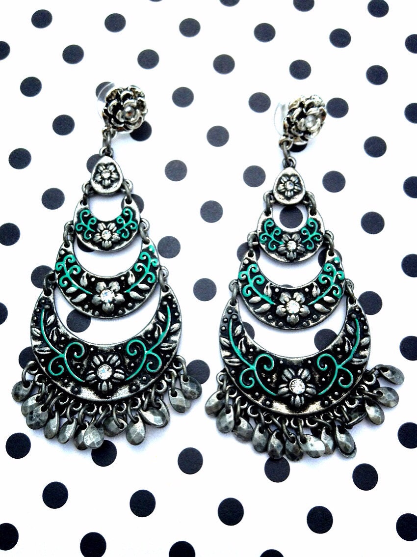 Gatsby Art Deco Gypsy Earrings With Hand Painted Accents and - Etsy