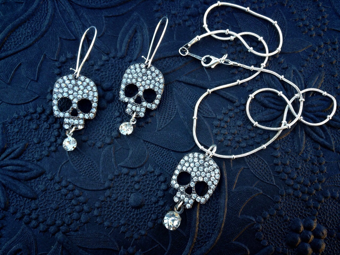 Pave Rhinestone Skulls in Black Metal With Vintage Rhinestone - Etsy