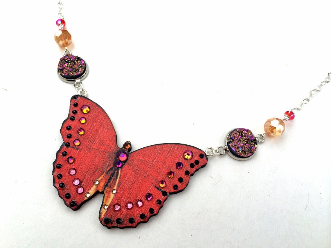 Take Flight Collection Big Red Butterfly Necklace With - Etsy